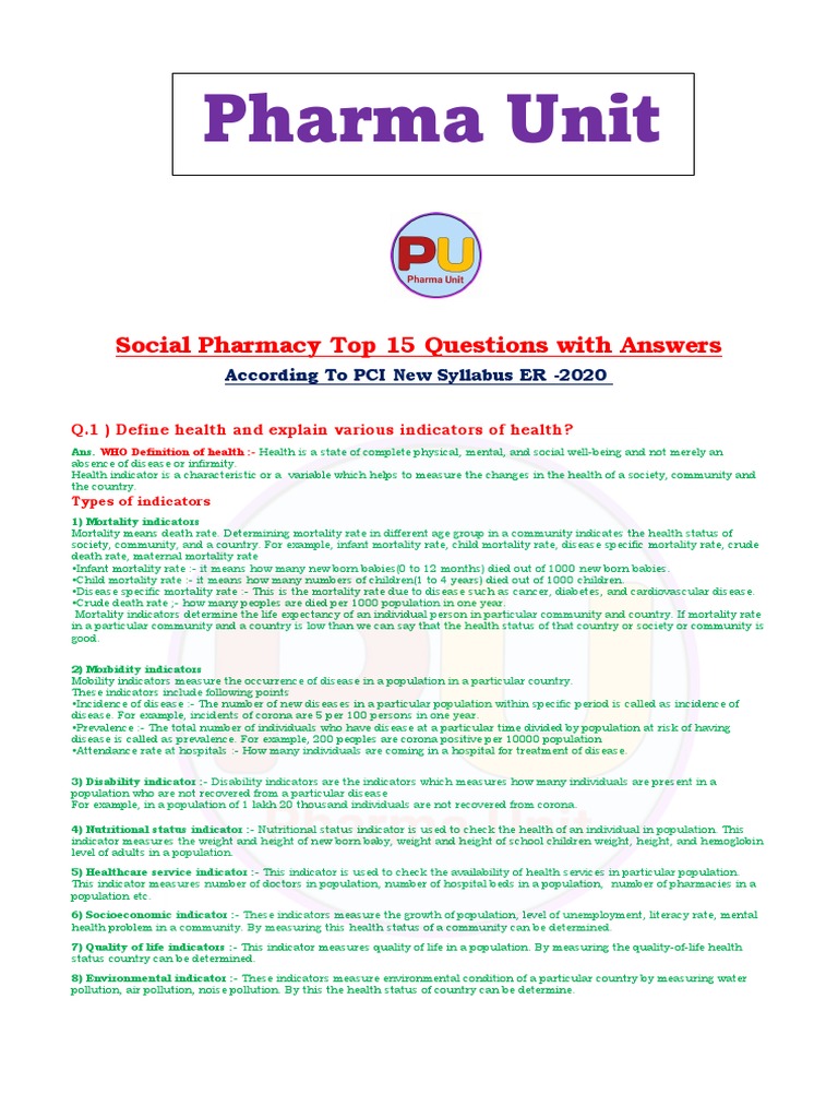 Social Pharmacy Top 15 Imp Question & Answers | PDF | Hiv/Aids | Tuberculosis