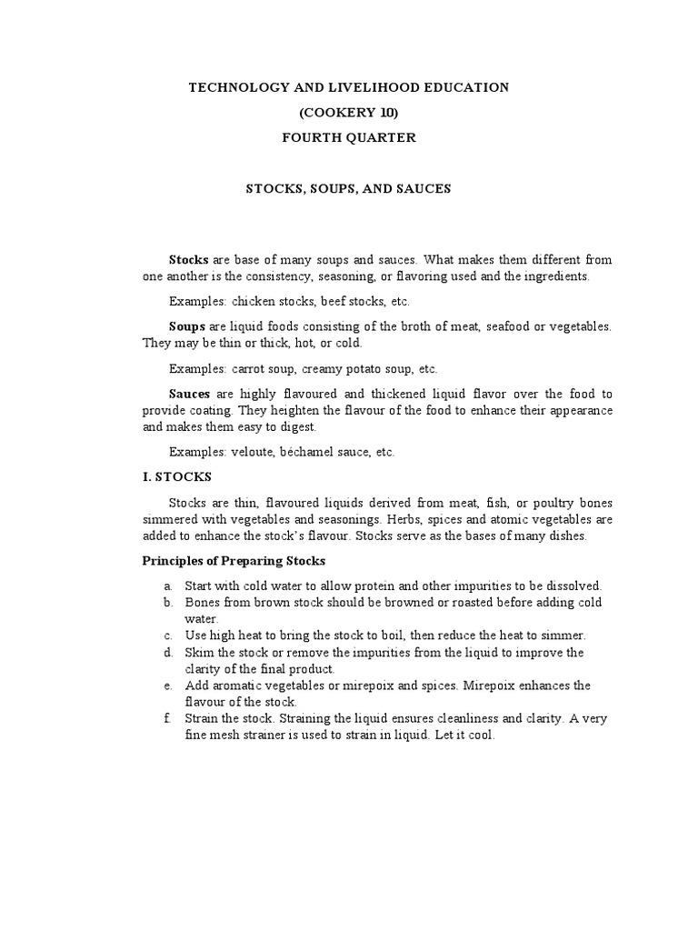 Stocks, Soups, and Sauces Guide | PDF | Stock (Food) | Soup