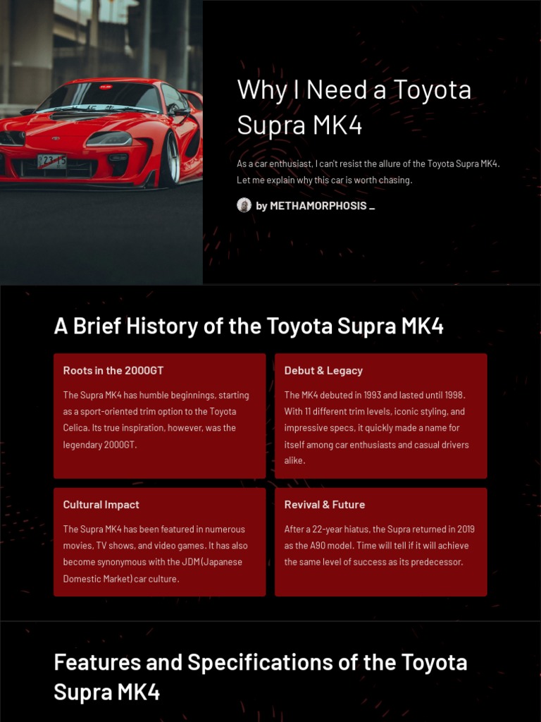 Why I Need A Toyota Supra MK4 | PDF | Private Transport | Vehicles