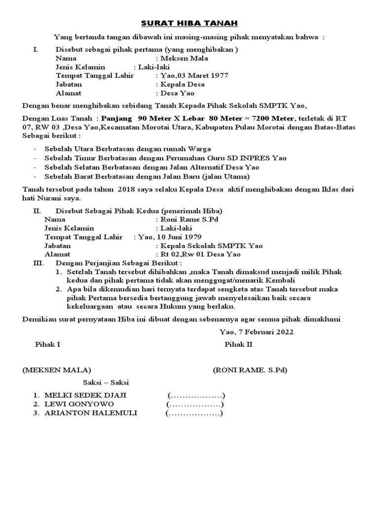 Surat Hiba Tanah | PDF