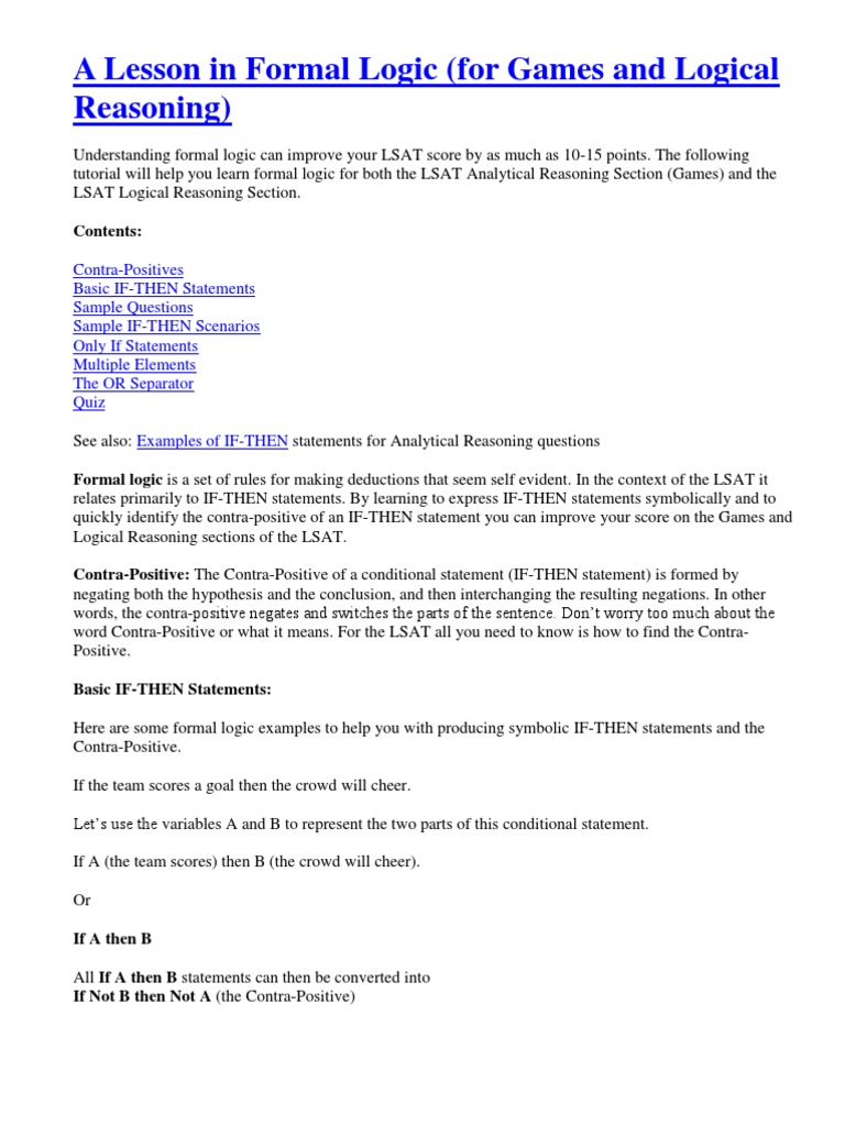 A Lesson in Formal Logic | PDF | Law School Admission Test | Logic