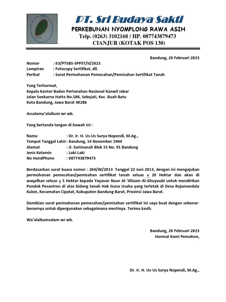 Surat Permohonan BPN | PDF