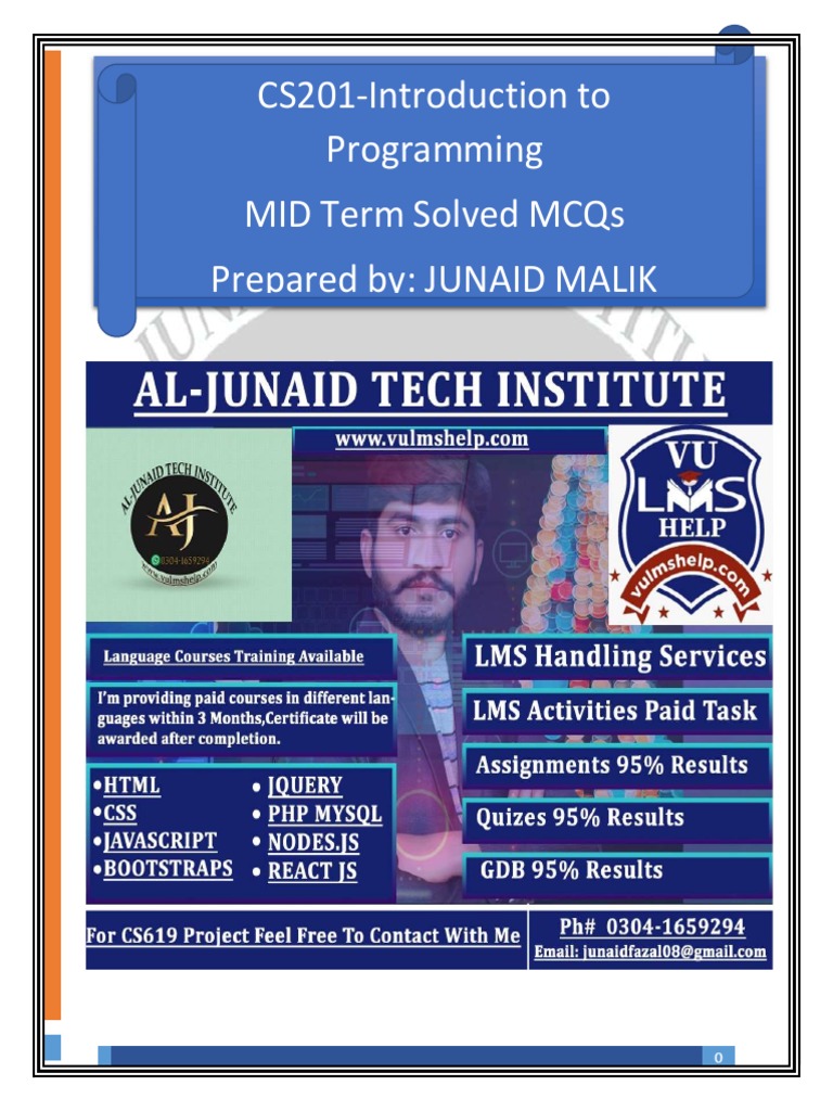 Cs201 Midterm Solved Mcqs By Junaid Pdf Pointer Computer Programming Programming