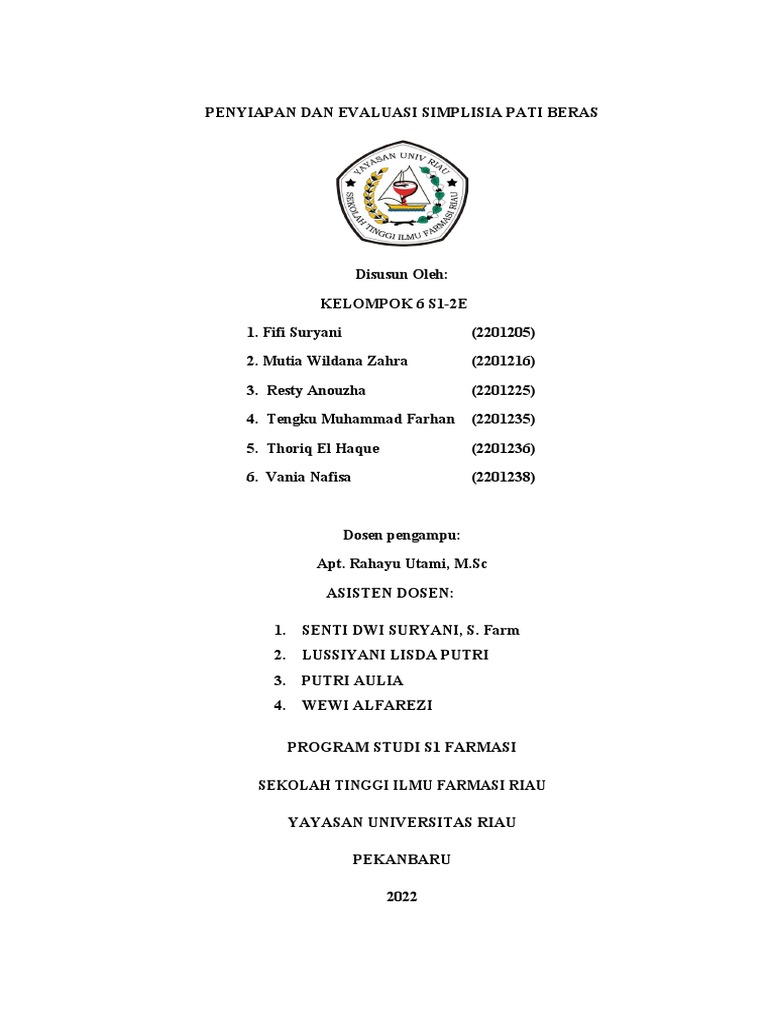 Evaluasi Simplisia Pati Beras | PDF | Sains & Matematika