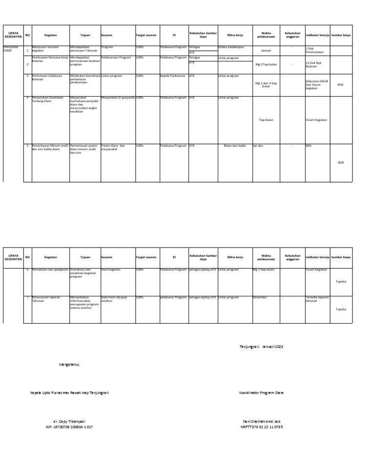 Matrik Rencana Usulan Kegiatan Program Diare Tahun 2024 | PDF