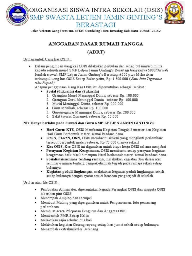 Anggaran Dasar Rumah Tangga | PDF