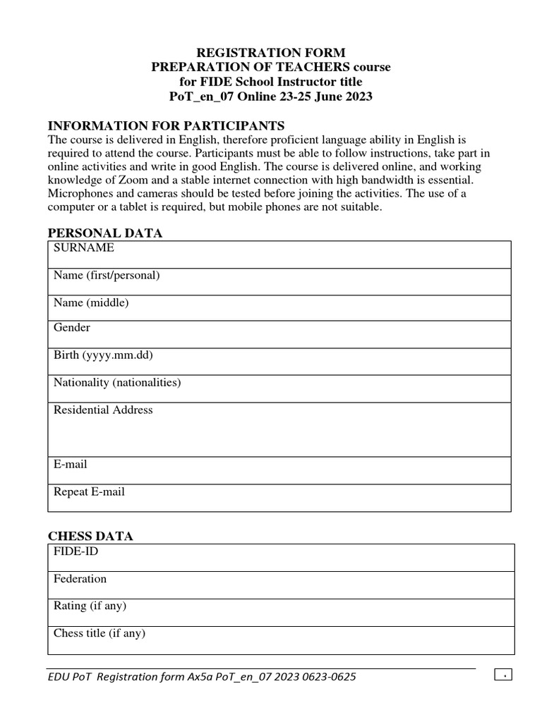 New Registration Form PoT - en | PDF | Fee | Payments