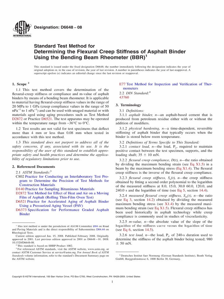 ASTM D6648-08 Standard Test Method For Determining The Flexural Creep ...