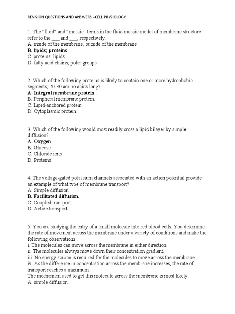 Cell Physiology Revision Questions | PDF | Cell Membrane | Cell Signaling