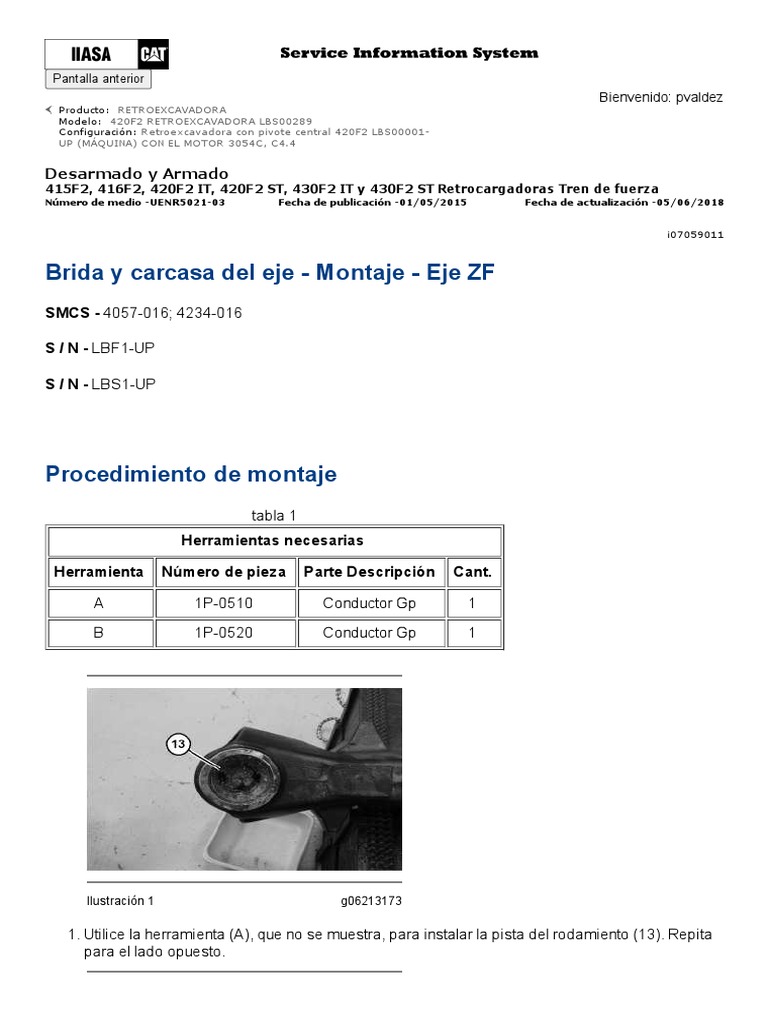 415F2, 416F2, 420F2 IT, 420F2 ST, 430F2 IT y 430F2 Brida y Carcasa Del Eje - Montaje - Eje ZF ...