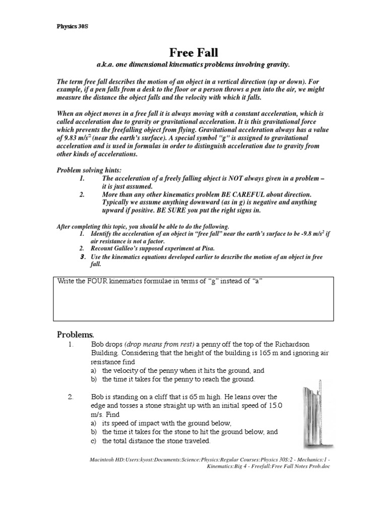 Free Fall Notes | PDF | Gravity | Acceleration