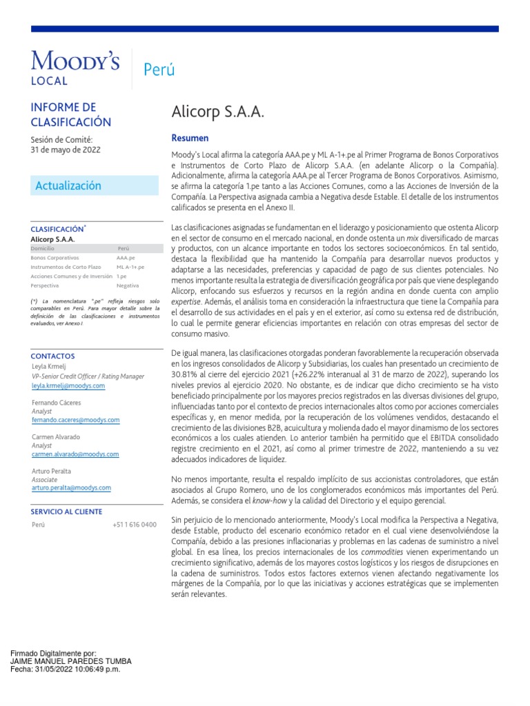 Informe Final Alicorp 2021 12 y 2022 03 Rev | Descargar gratis PDF | Compartir (Finanzas) | Perú