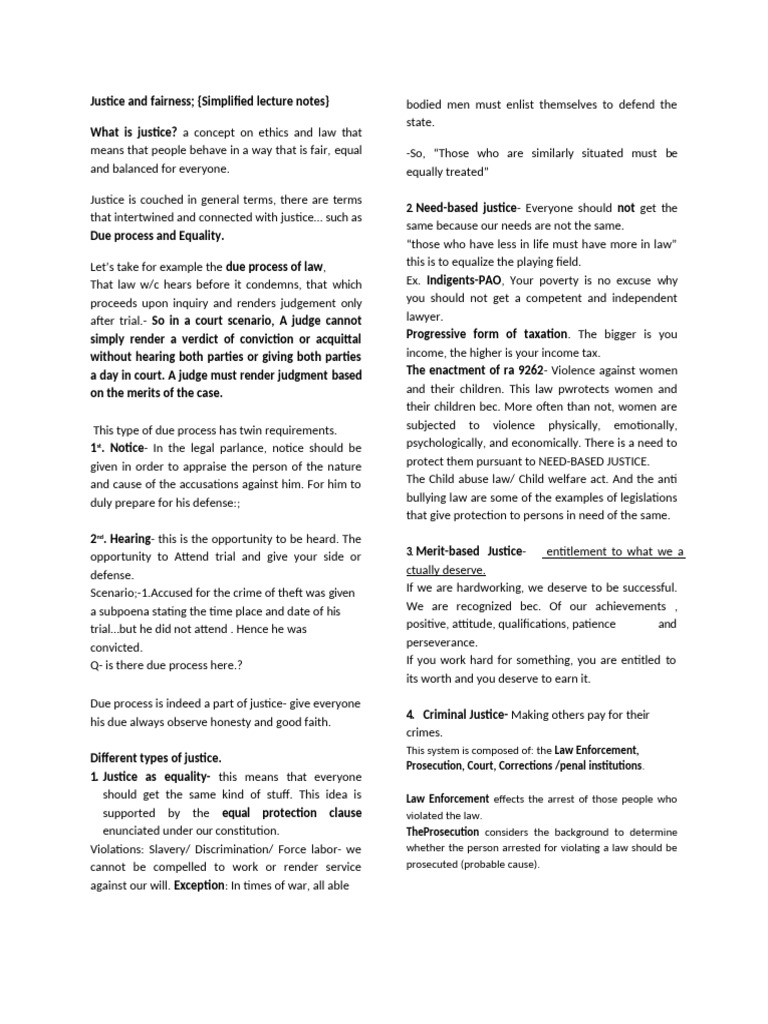Lecture Notes On Different Types of Justice | PDF | Reasonable Doubt ...