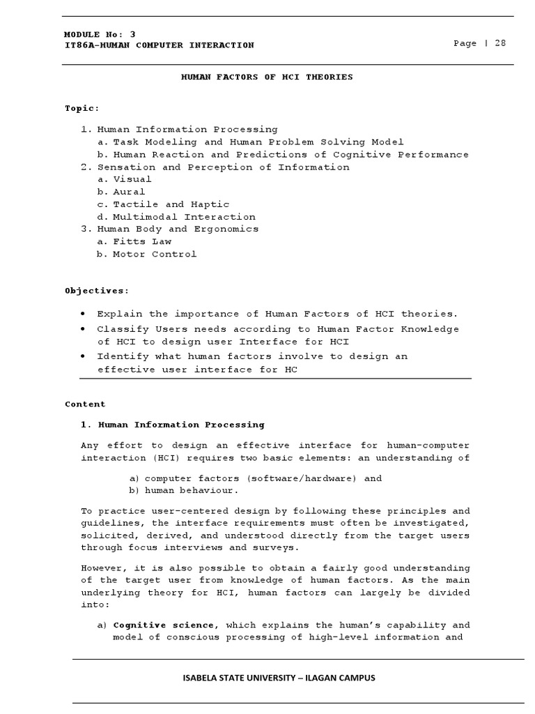 Chapter 3 Human Factors of HCI Theories | PDF