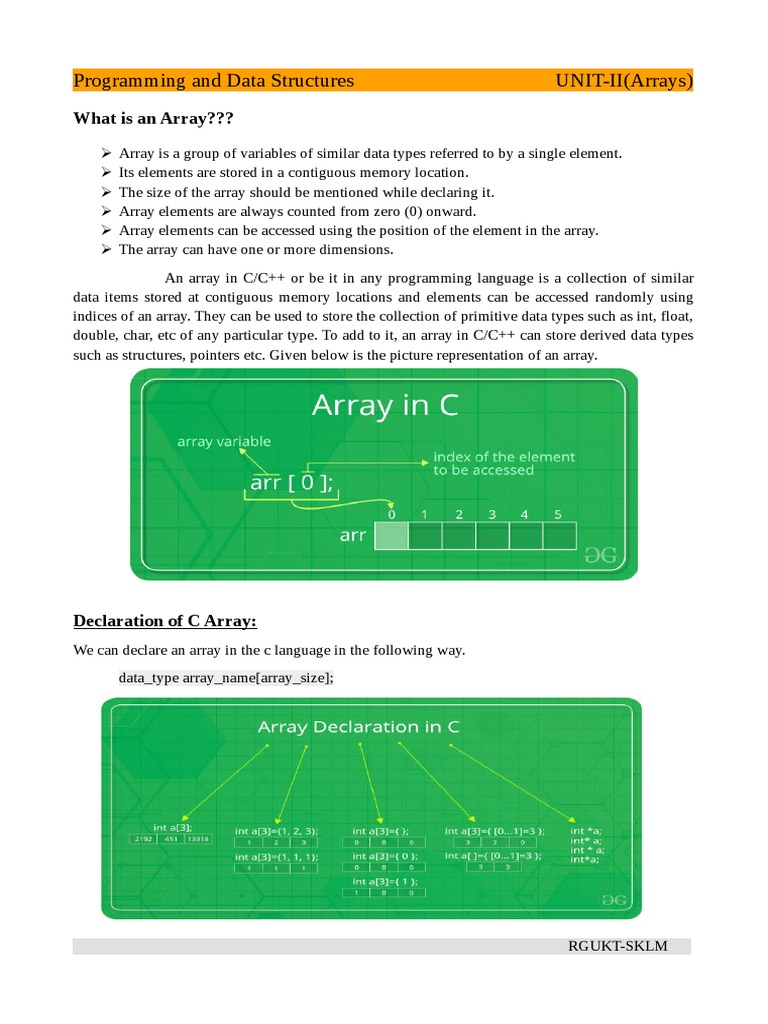 Programming and Data Structures UNIT-II (Arrays) | Download Free PDF | Pointer (Computer ...