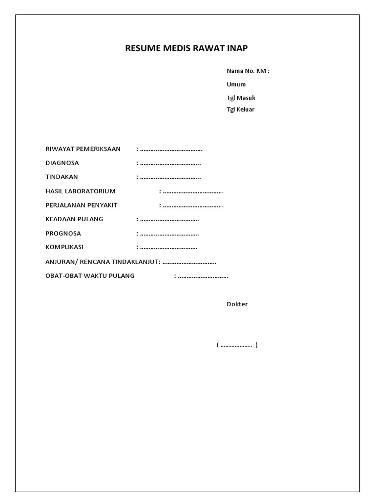 Contoh Resume Medis Pemulangan Pasien | PDF