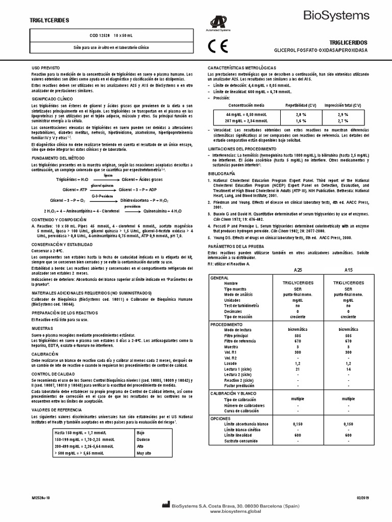 Inserto Trig Biosystems | PDF | Triglicéridos | Glicerol
