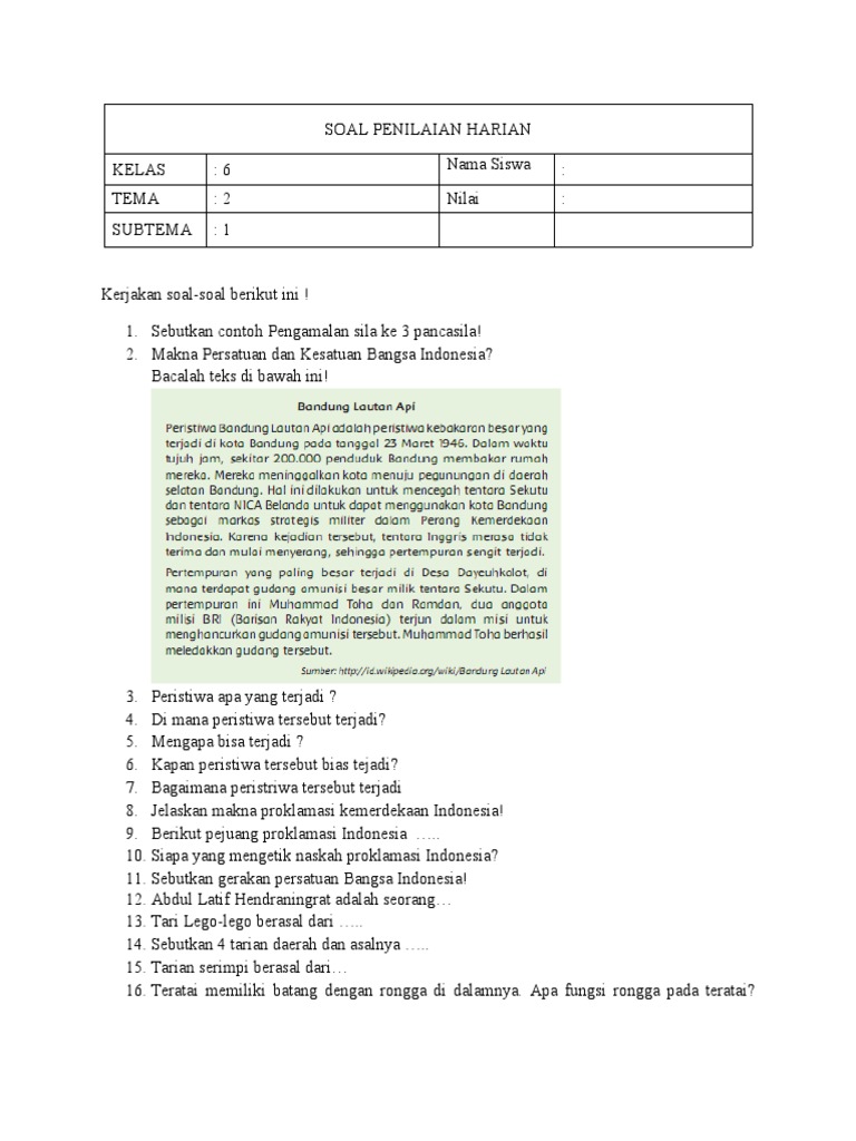SOAL PH Tema 2 KELAS 6 | PDF