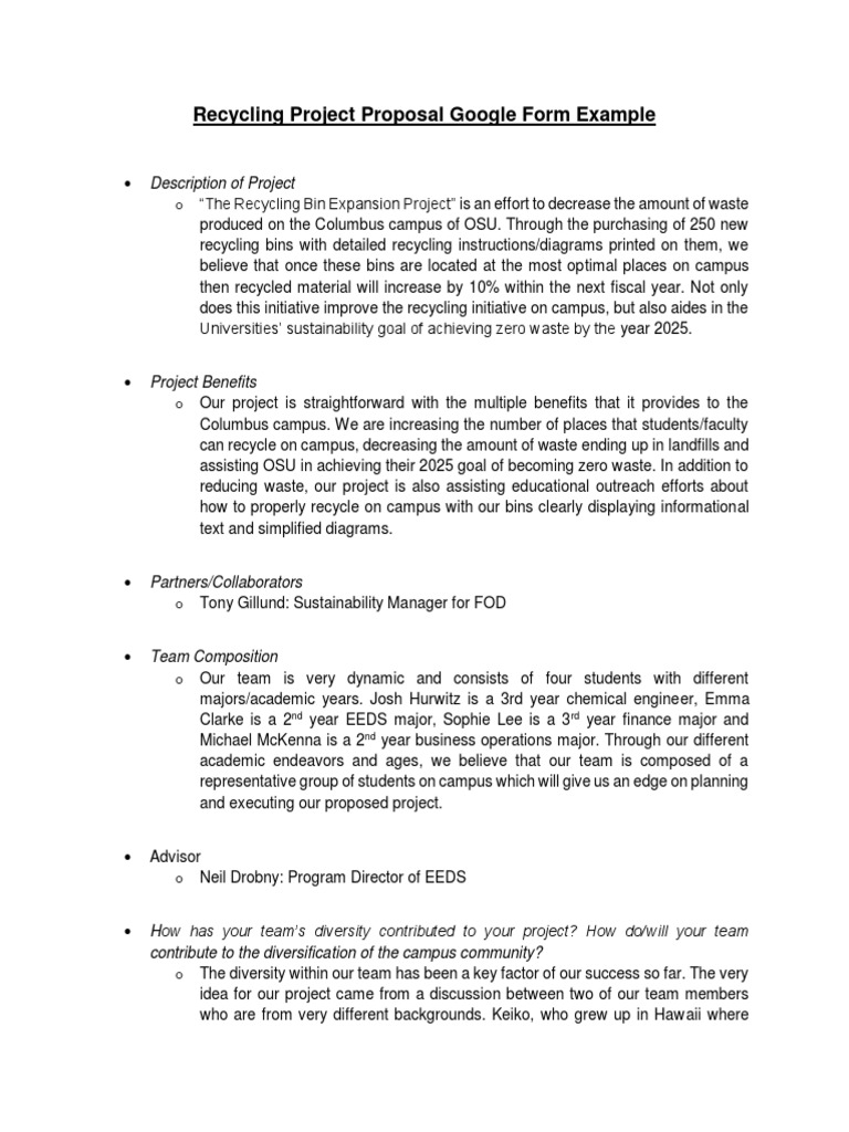 Recycling Project Proposal Form Example | PDF | Art