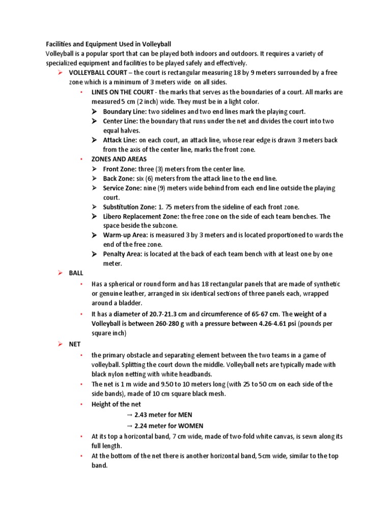 Volleyball Facilities and Equipment Guide | PDF | Volleyball | Sports ...