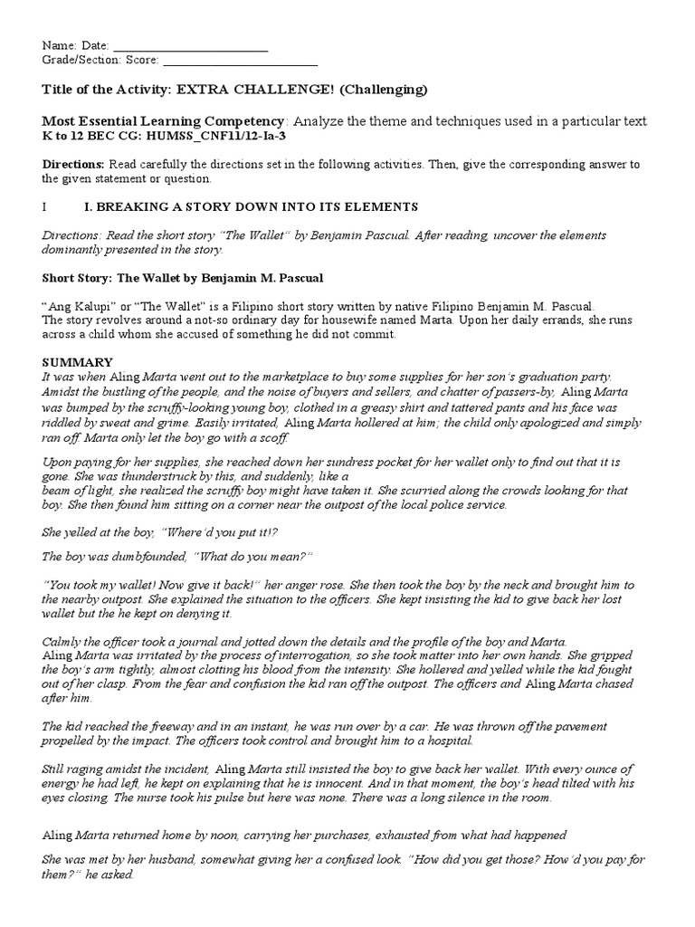 THE WALLET Performance Task 1 | PDF