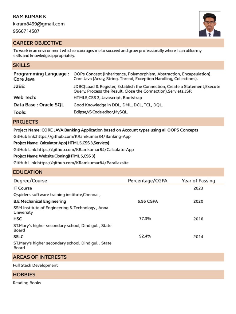 Java Developer Resume with Projects | PDF | Computers | Technology & Engineering