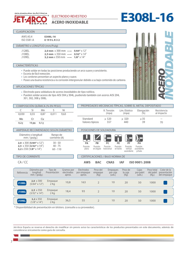 Electrodo Inoxidable E308L-16 | PDF