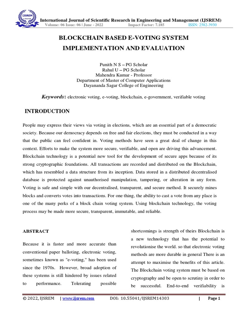 Blockchain Based E-Voting System Implementation and Evaluation | PDF ...