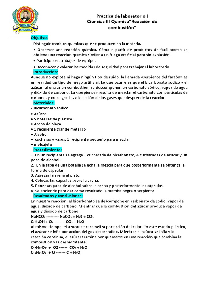 Practica de Laboratorio 1 Quimica Reaccion Quimica | PDF