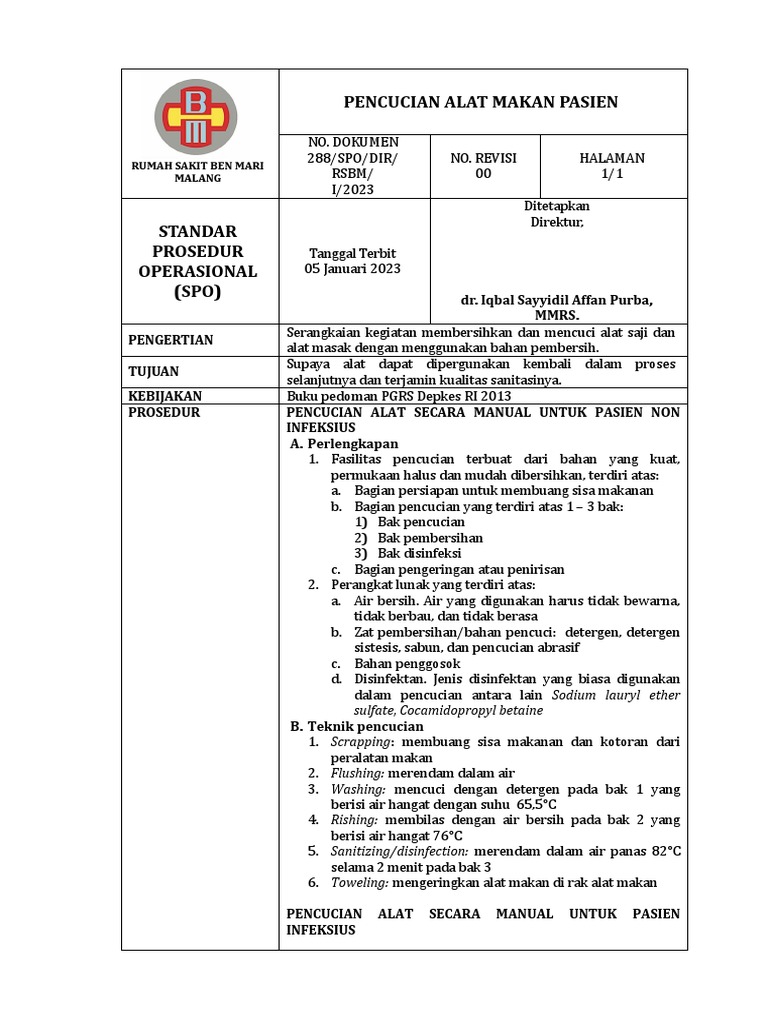 SPO Pencucian Alat Makan - Fix | PDF