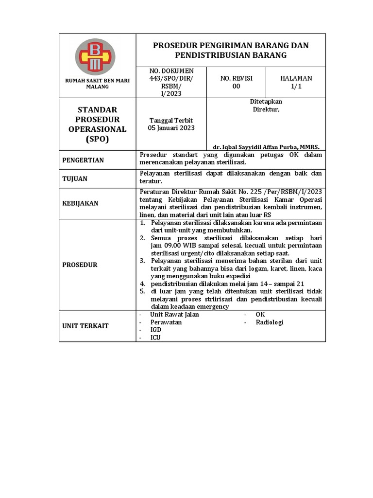 Prosedur Sterilisasi RSBM | PDF