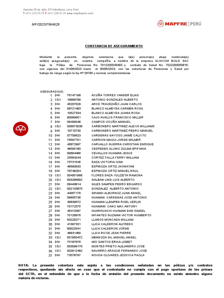 Renovación SCTR Junio 2023 | PDF