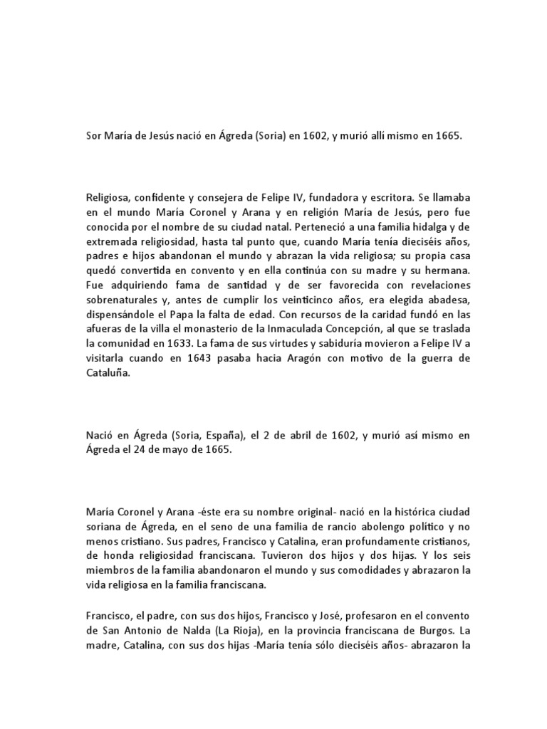 Sor María de Jesús Nació en Ágreda Datos Curiosos | PDF