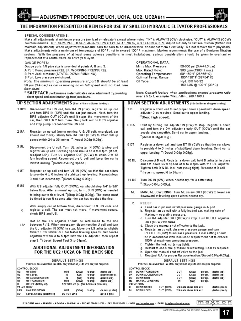 Maxton UC2A Valve Adjustment Guide | PDF | Valve | Pump