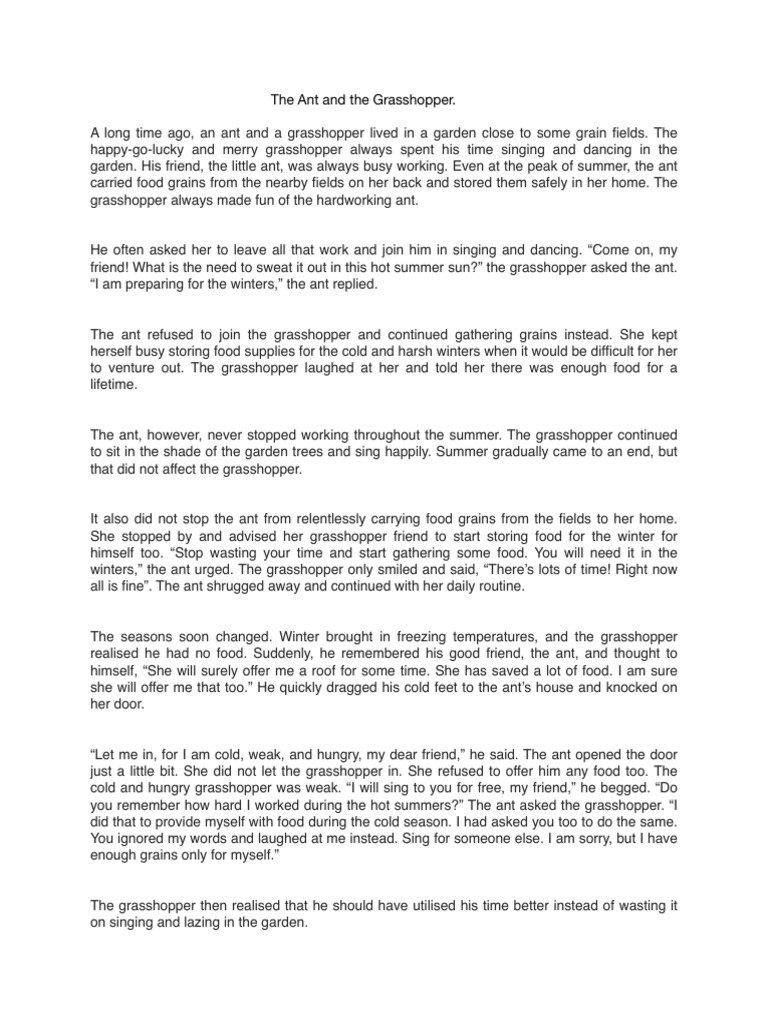 Ant and Grasshopper Fable Lesson | PDF