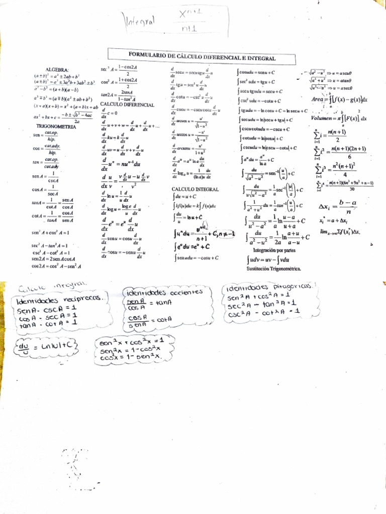 Formulario de Calculo Diferencial e Integral | PDF | Cálculo | Análisis ...