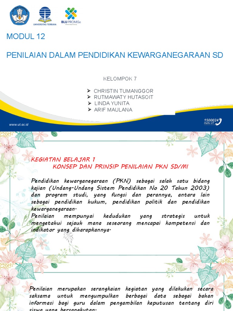 Presentasi Kelompok 7. Modul 12 Pembelajaran PKN Di SD | PDF | Karier & Perkembangan