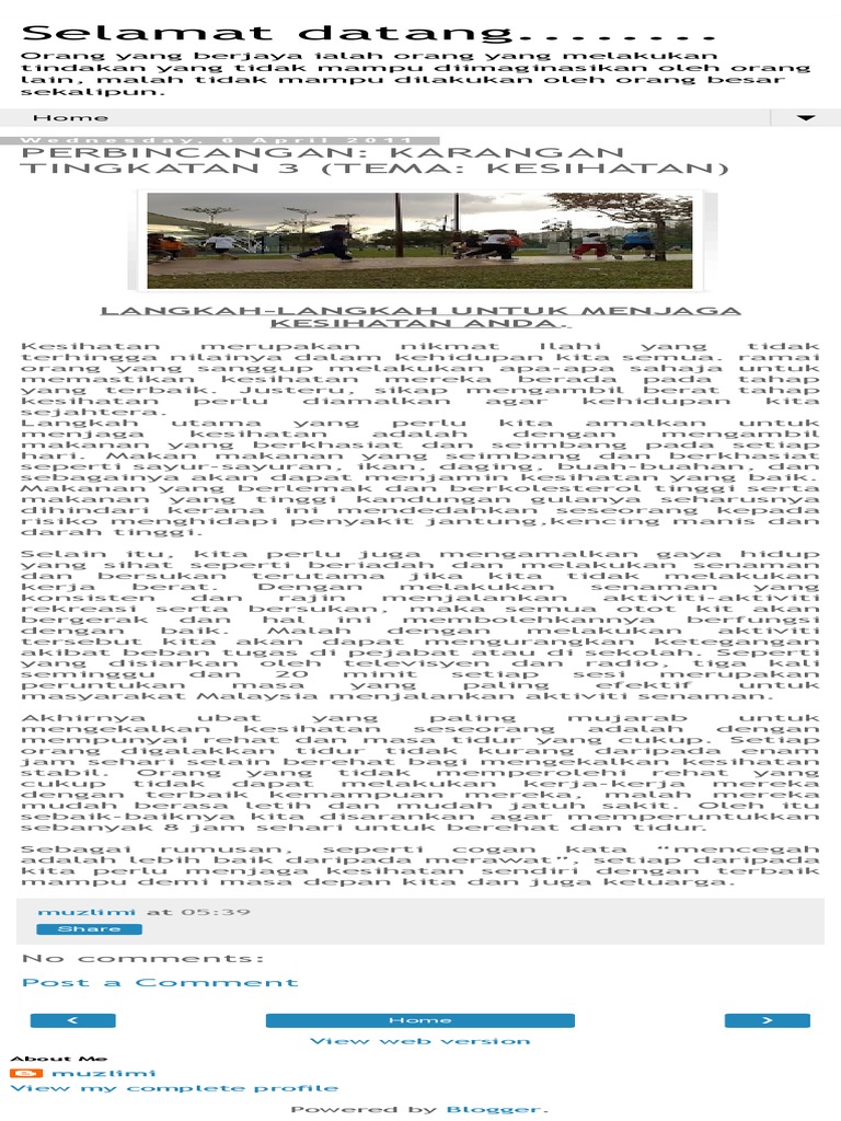 Selamat Datang........ Perbincangan Karangan Tingkatan 3 (Tema Kesihatan) | PDF