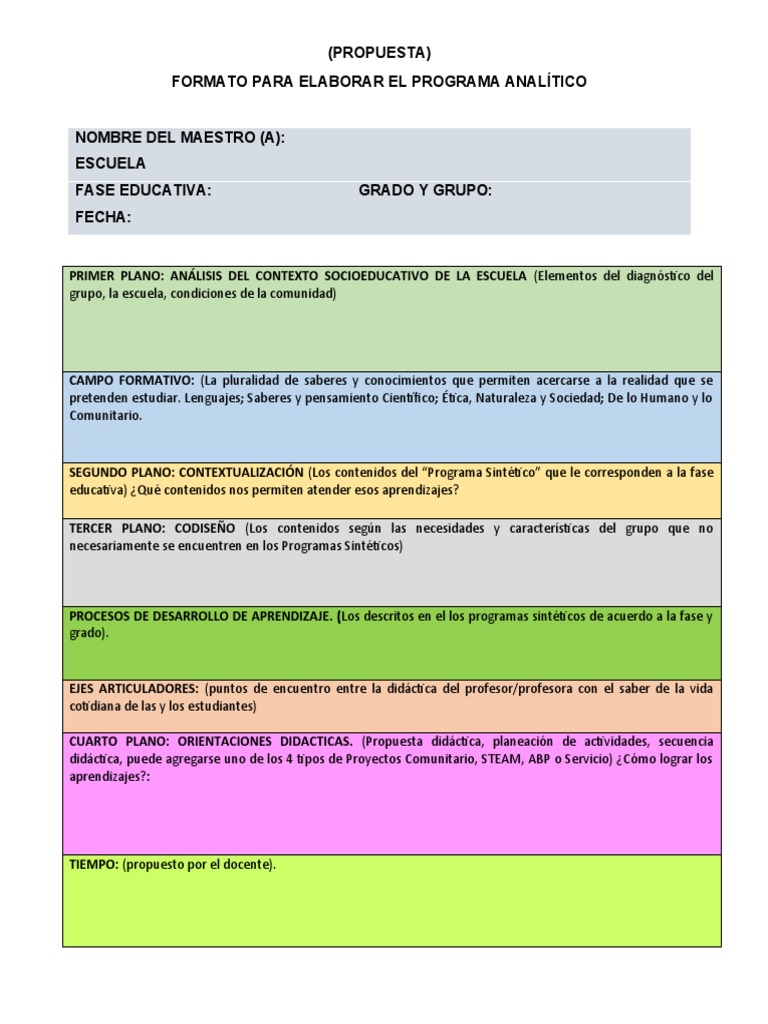 Formato Programa Analitico (Planeacion) | PDF
