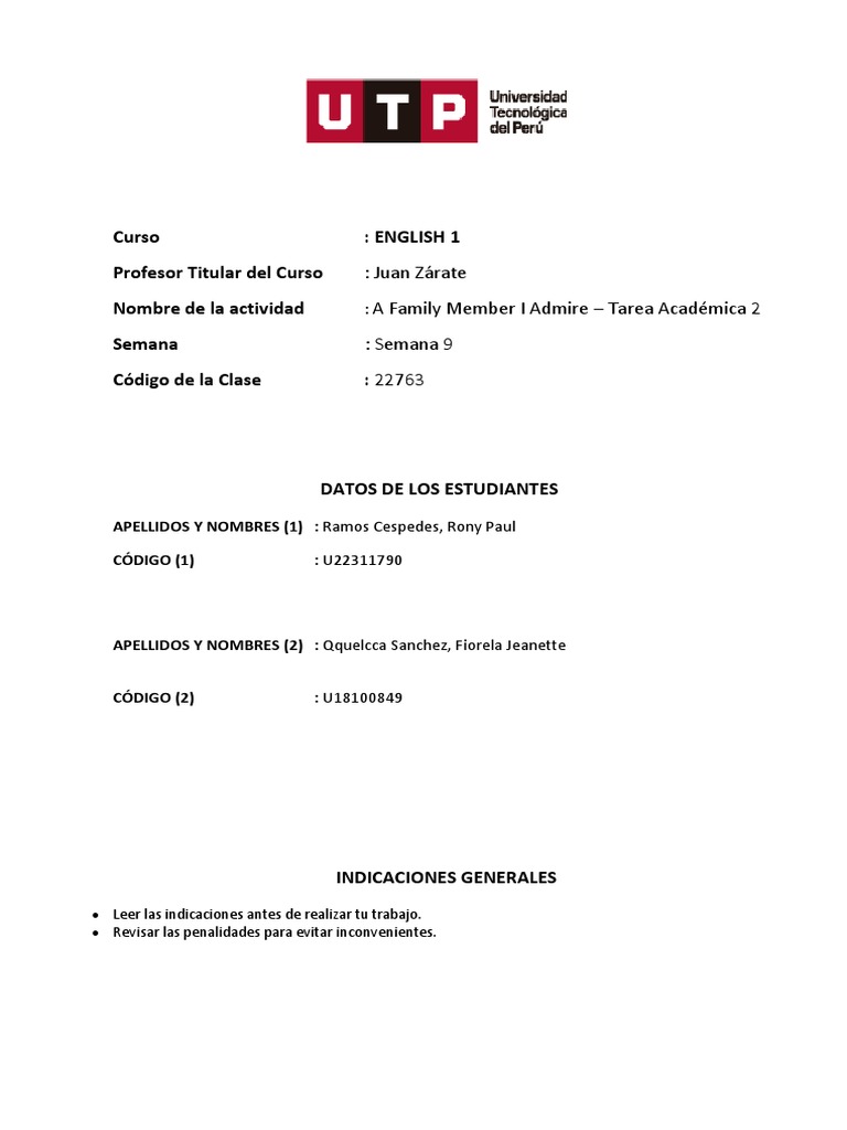 English 1: Admired Family Member Essay | PDF