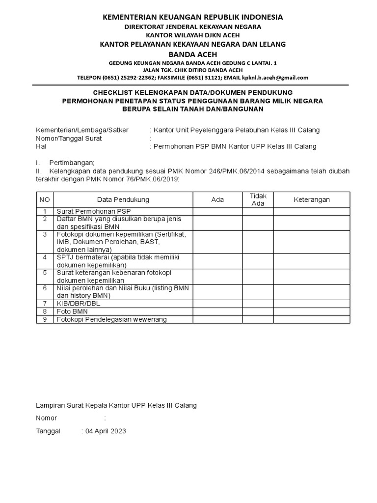 Checklist Kelengkapan Data | PDF