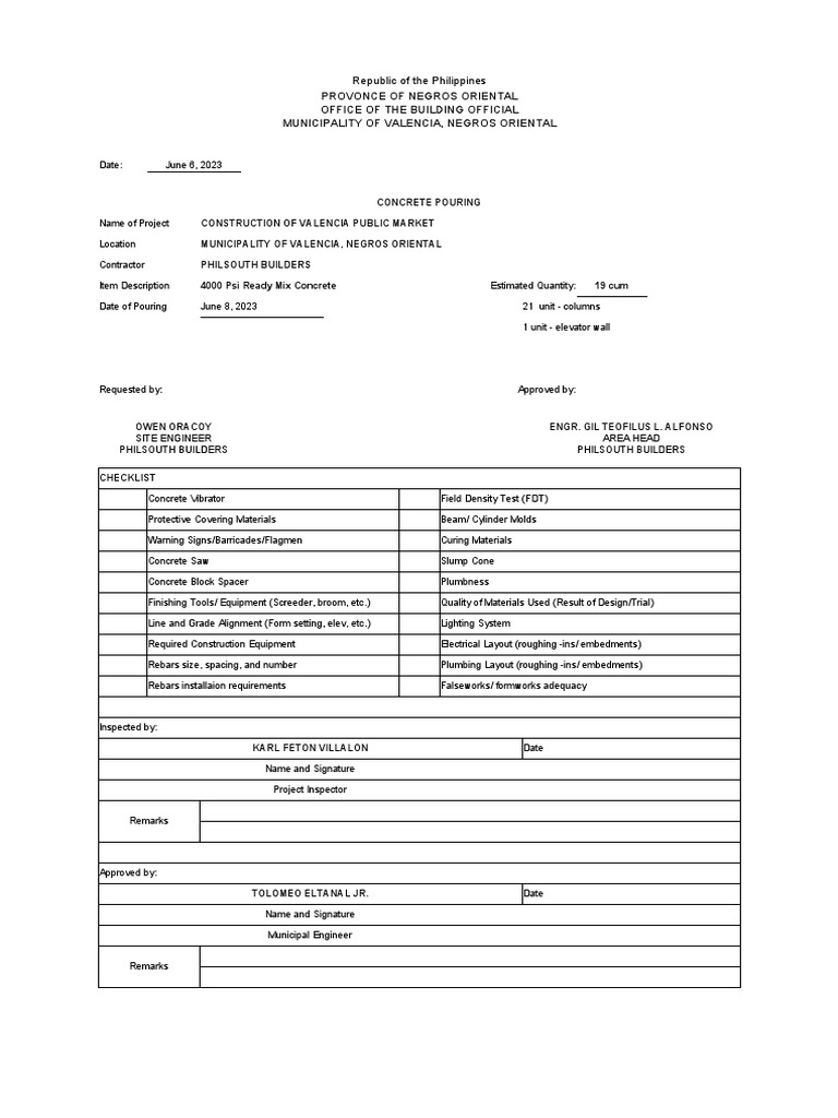Pouring Permit | PDF