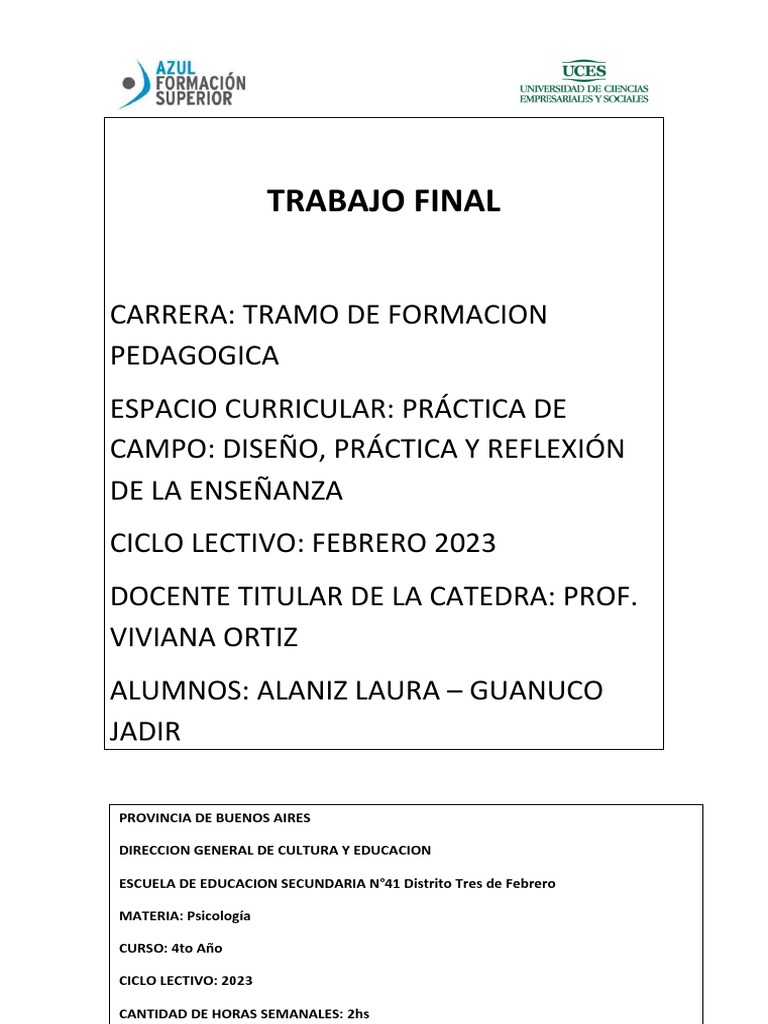 Tramo Pedagogico Trabajo Final ALANIZ Y GUANUCO | PDF | Sicología | Alma