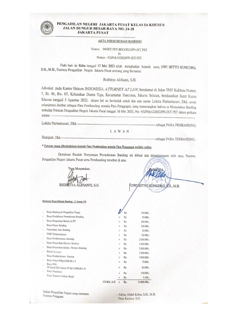 Akta Banding 452 GN Sahari | PDF