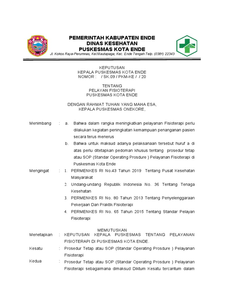 SOP Fisioterapi Puskesmas Ende | PDF