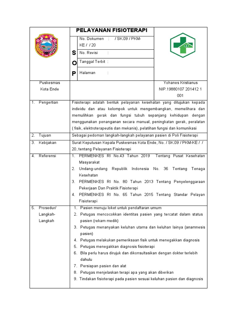 Sop Pelayanan Fisioterapi | PDF