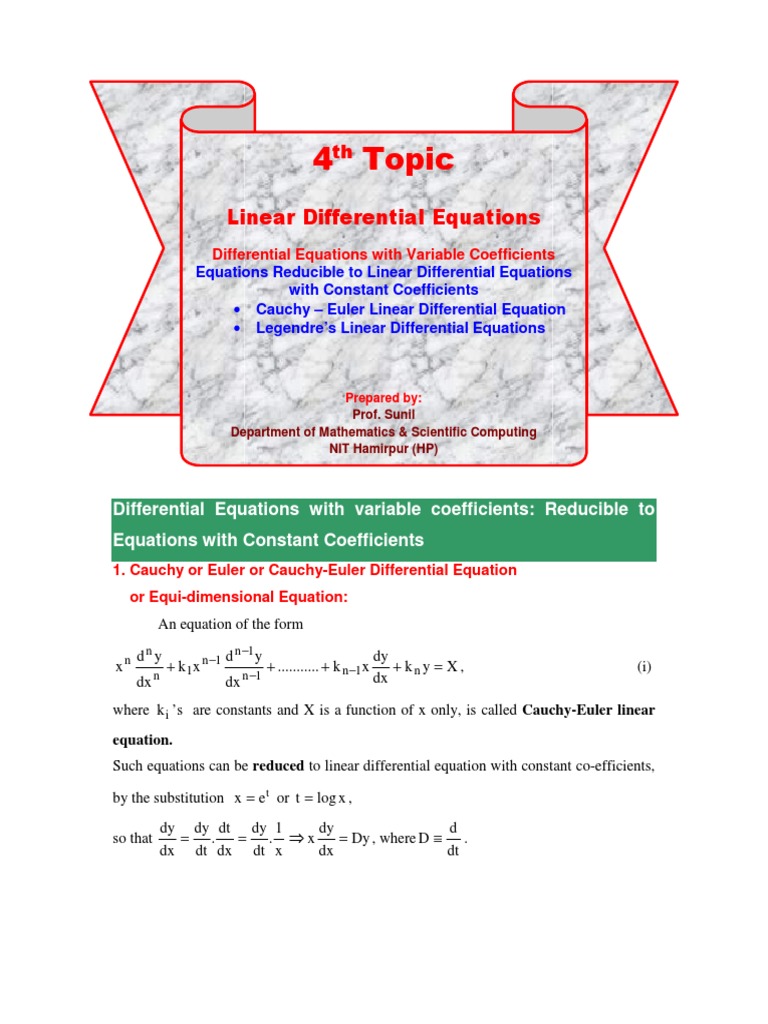4-Equations Reducible To Linear Equations With Constant Coefficient ... 4-Equations Reducible To Linear Equations With Constant Coefficient ...
