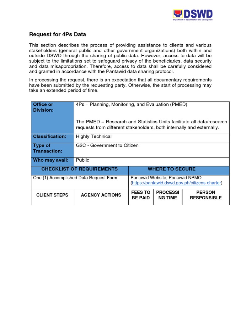 Request For 4Ps Data | PDF