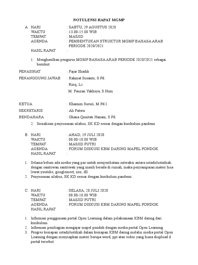Notulensi Rapat MGMP | PDF