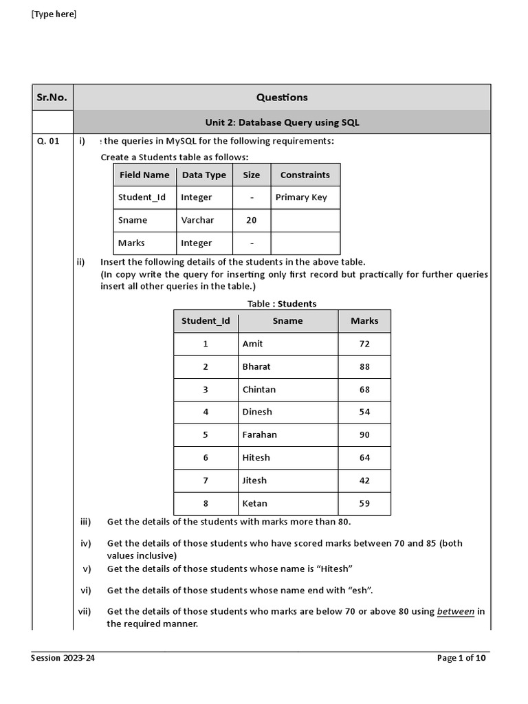 My SQL Questions | PDF | Table (Database) | Information Technology